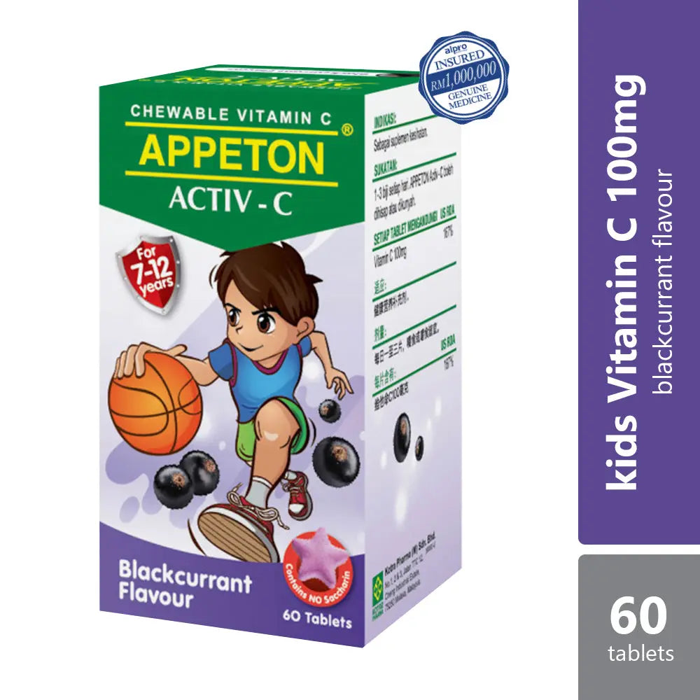 Appeton Activ-C 100mg Blackcurrant 60s | Vitamin C for Kids - Alpro
