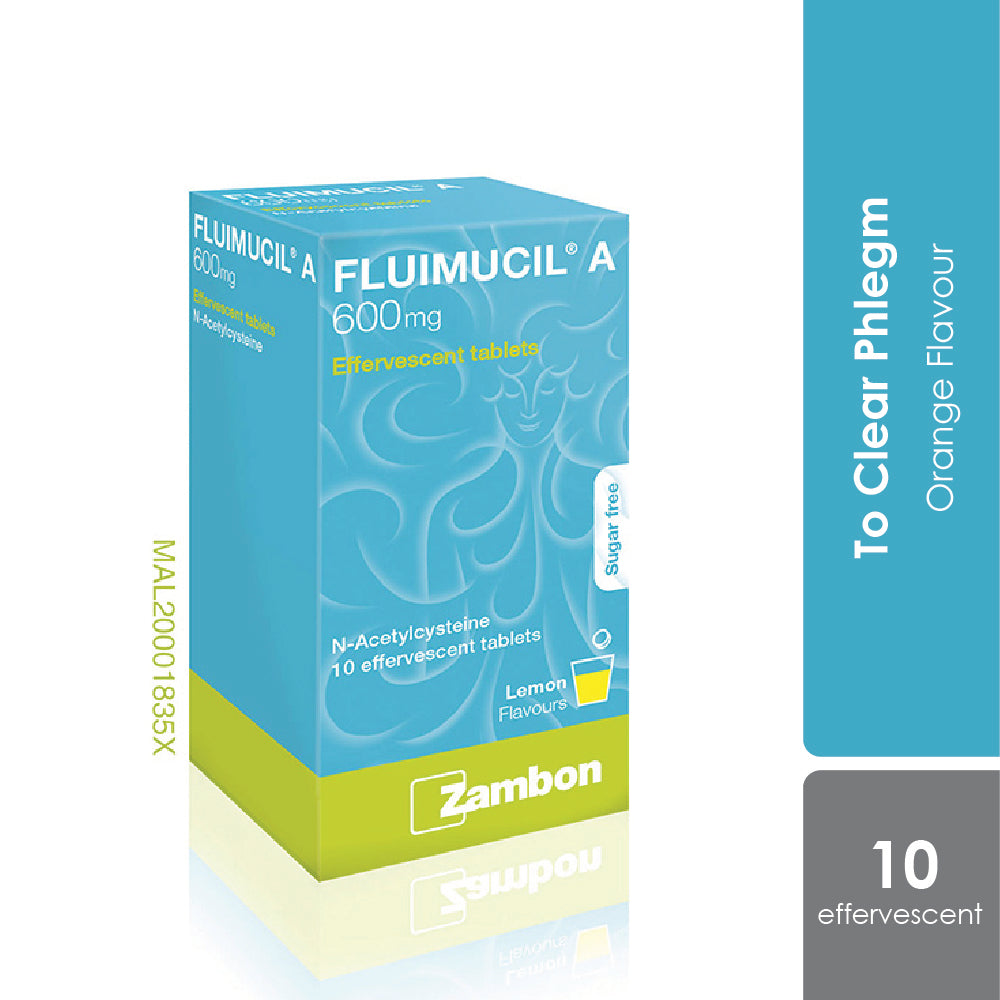 Fluimucil A 600mg (Lemon) Effervescent Tablets 10s | Clear Phlegm