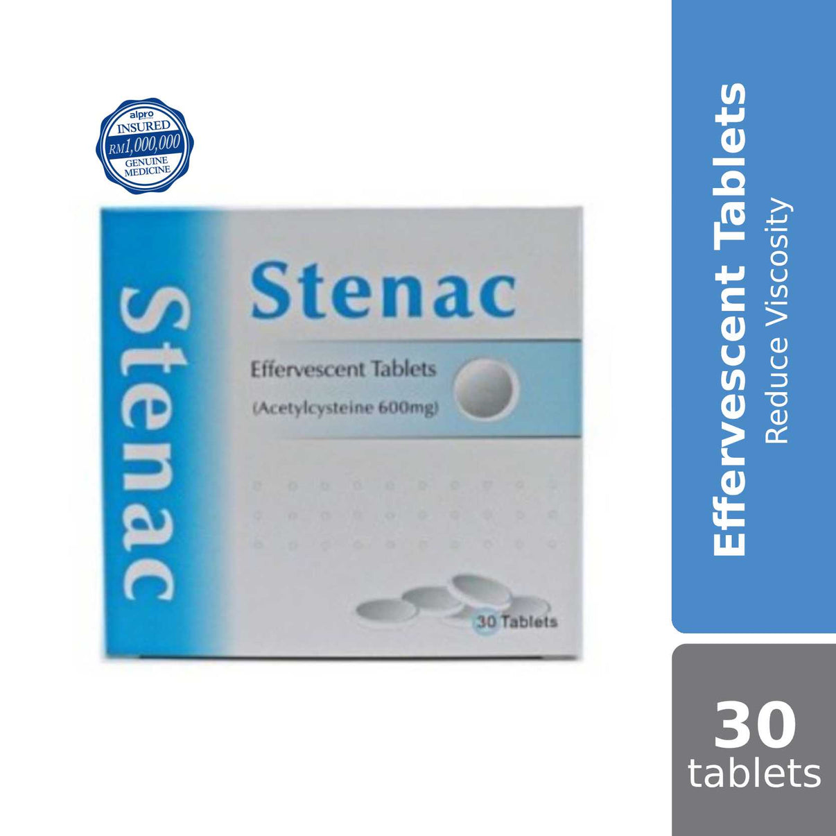 Stenac Effervescent 600mg 15x2s | For Wet Cough Used - Alpro Pharmacy