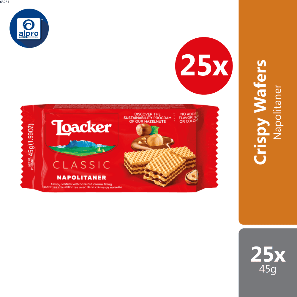 Loacker Napolitaner 25 x 45g | The Classic Hazelnut Pleasure - Alpro