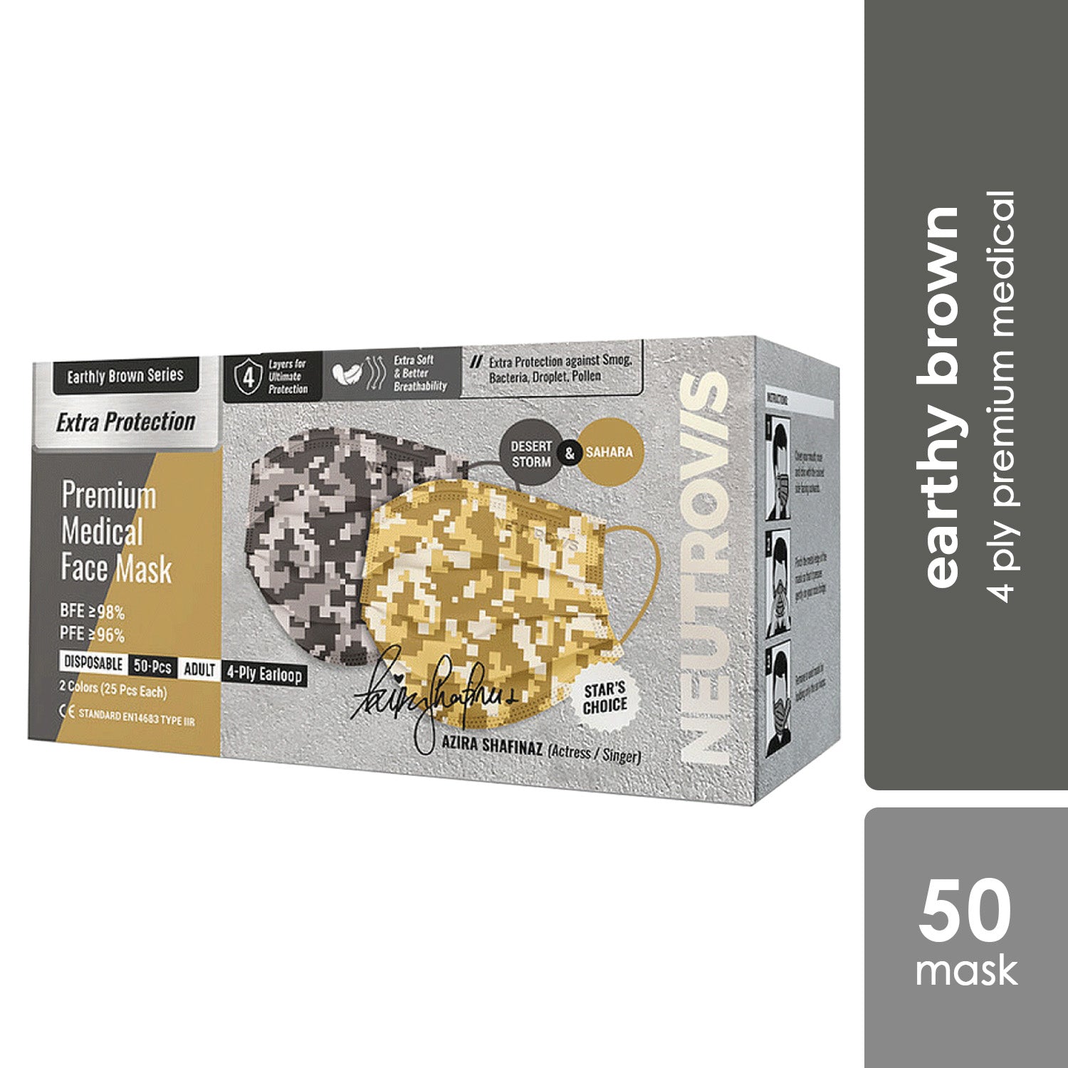 Neutrovis 4ply Premium Medical Face Mask With Extra Protection (earthy