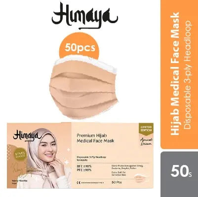 Himaya Premium Hijab 3 Ply Medical Face Mask With Head Loop (Apricot