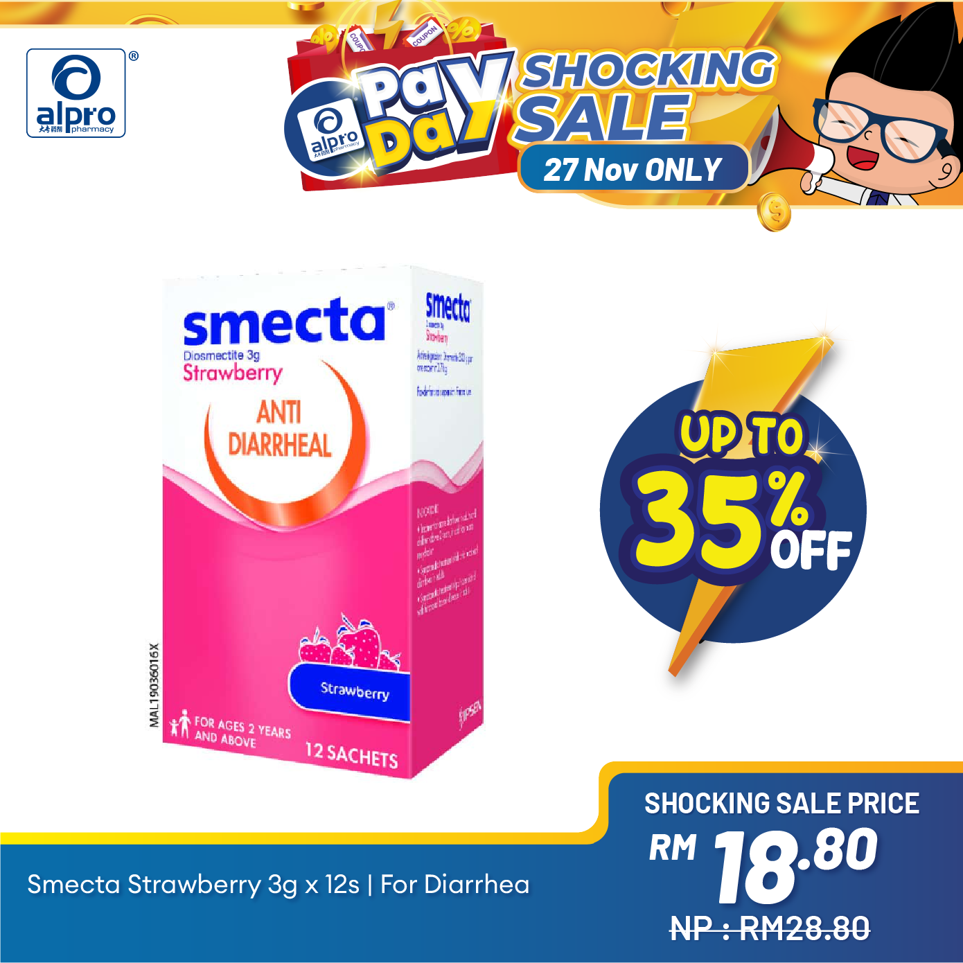Smecta Strawberry 3g x 12s | For Diarrhea - Alpro Pharmacy