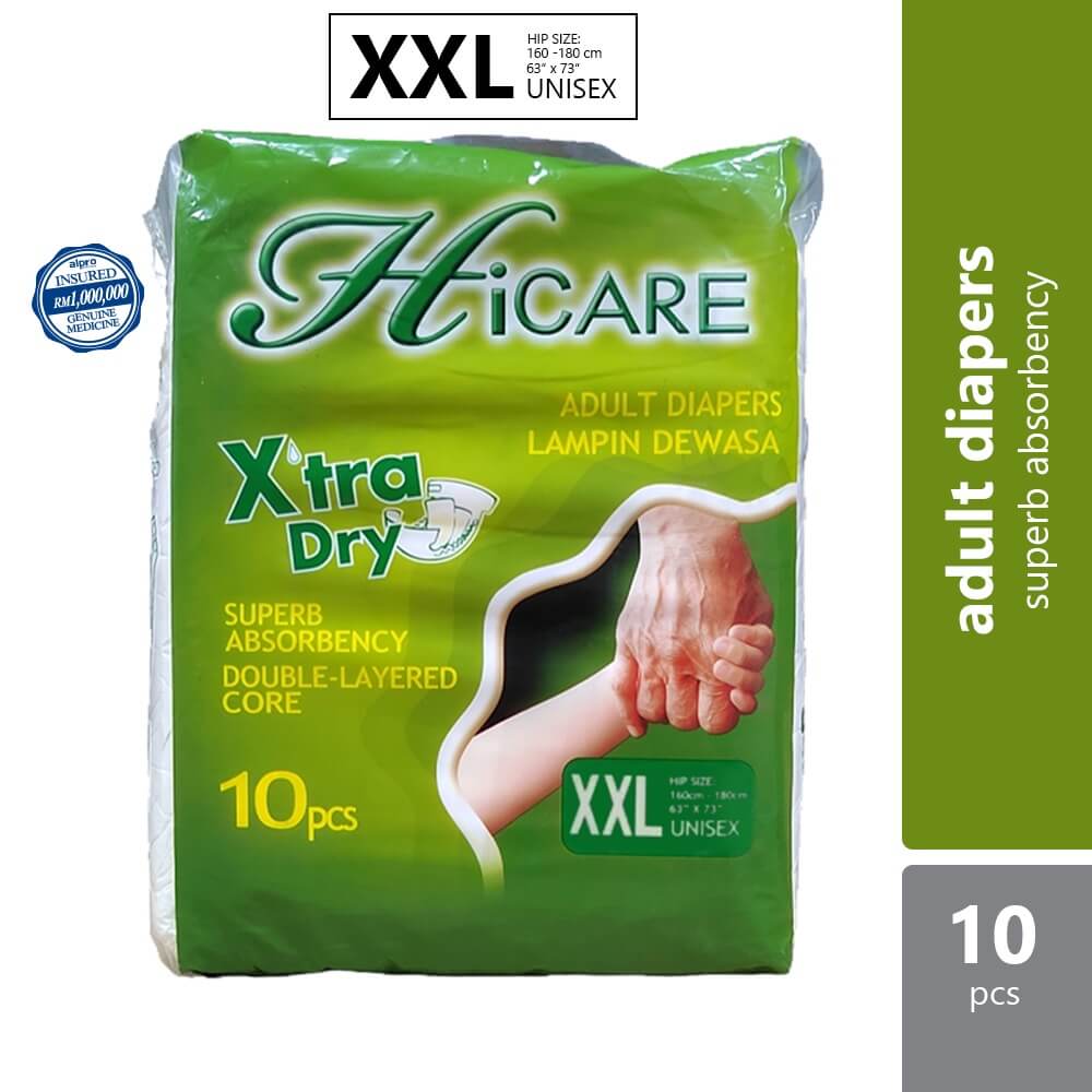 Hicare Adult Diapers Xtra Dry (XXL) 10s - Alpro Pharmacy