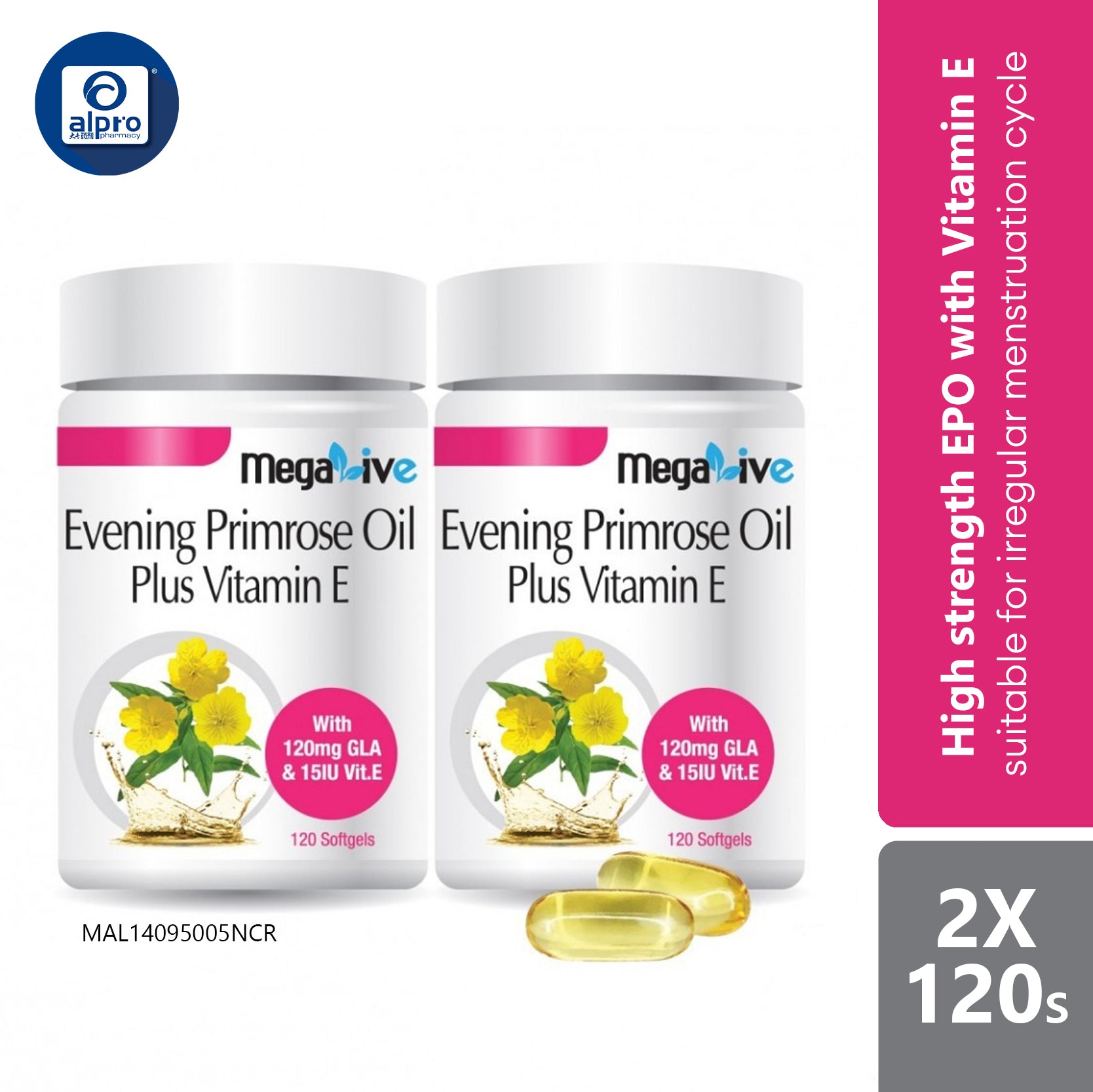 Megalive EPO Plus Vit.e Softgel 2x120s | High Strength EPO With 10%