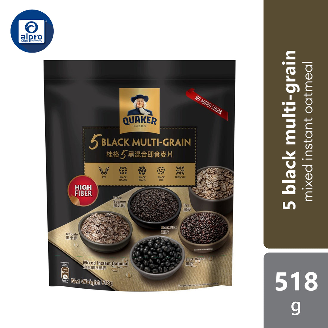 Quaker Five Black Multigrain Mixed Instant Oatmeal 518g - Alpro