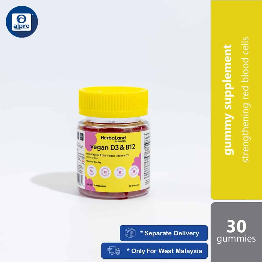 Herbaland Vegan D3&B12 Gummies | Strengthening Red Blood Cells - Alpro