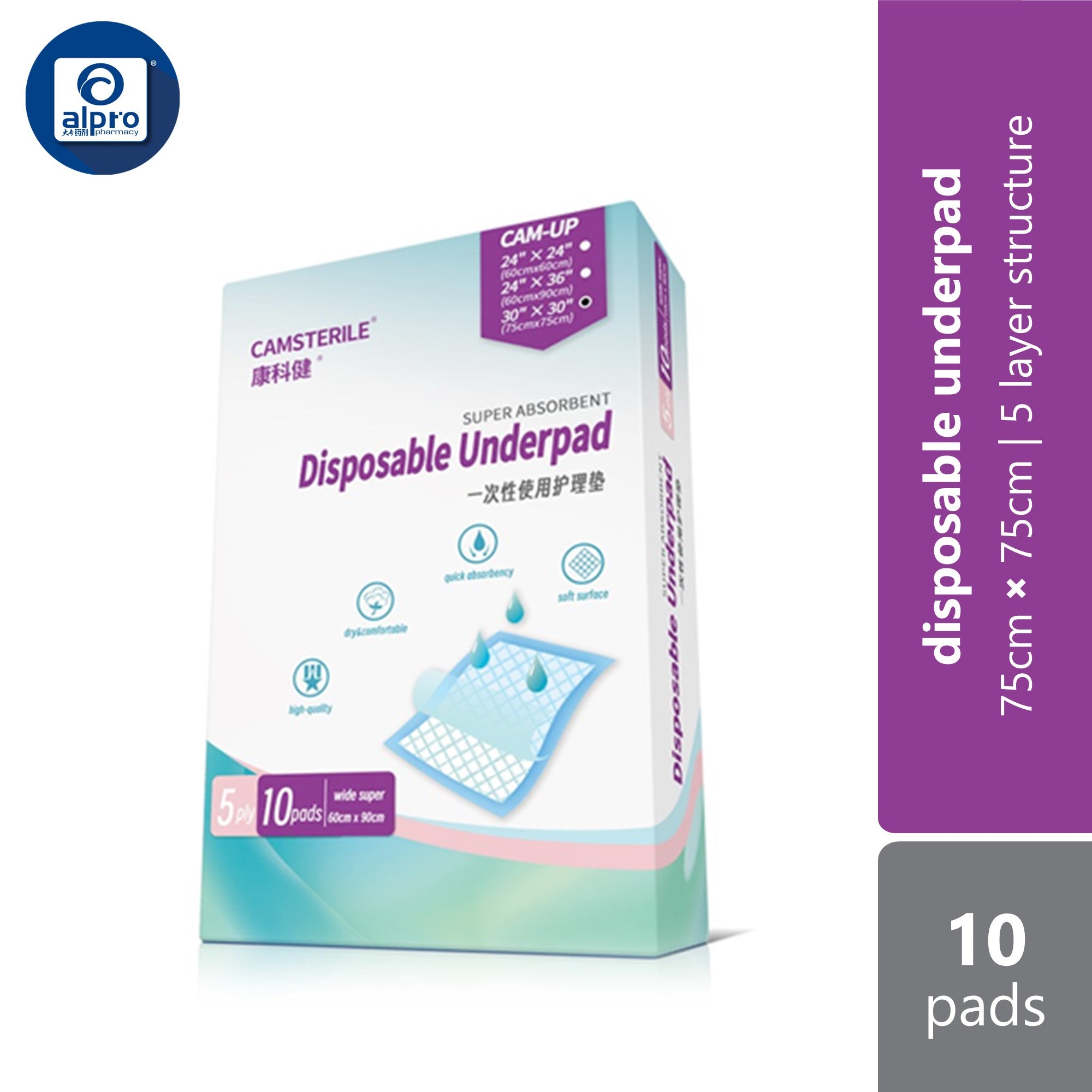 Camsterile Underpad (75cm×75cm/ 60cm×90cm) | Design for Rapid Fluid