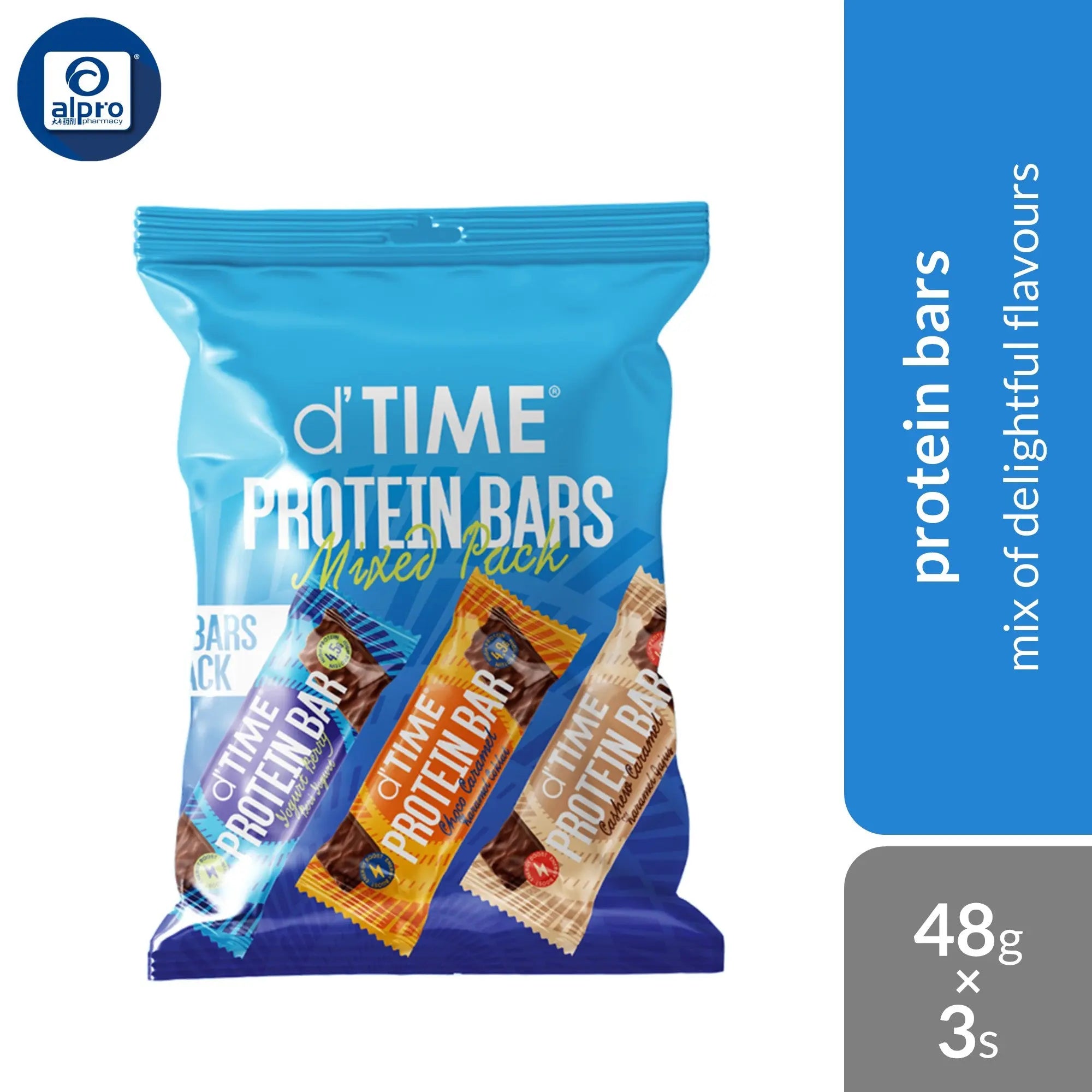 d'TIME Protein Bar Mixed Pack 3s 48g (Choco Caramel/ Yogurt Berry/