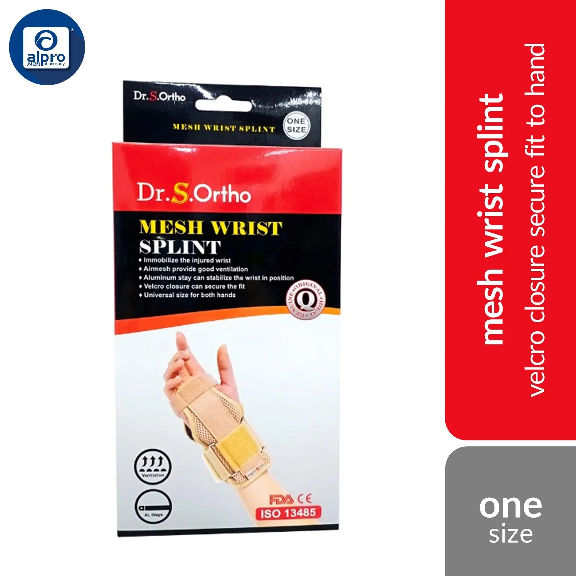 Dr.S.Ortho Mesh Wrist Splint WS-06 (Free Size) | Velcro Closure Secure