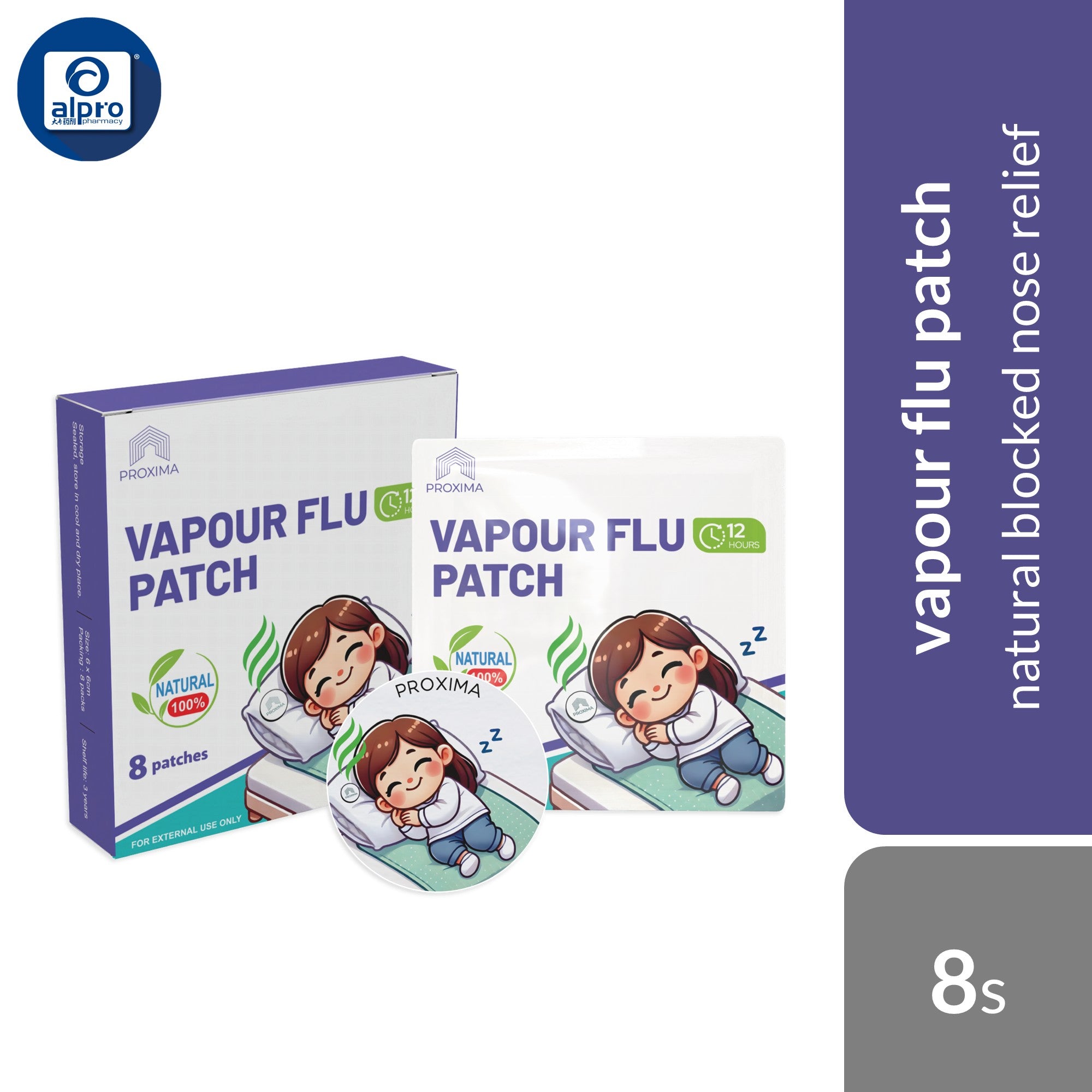 Proxima Vapour Flu Patch 8s | Natural Blocked Nose Relief - Alpro