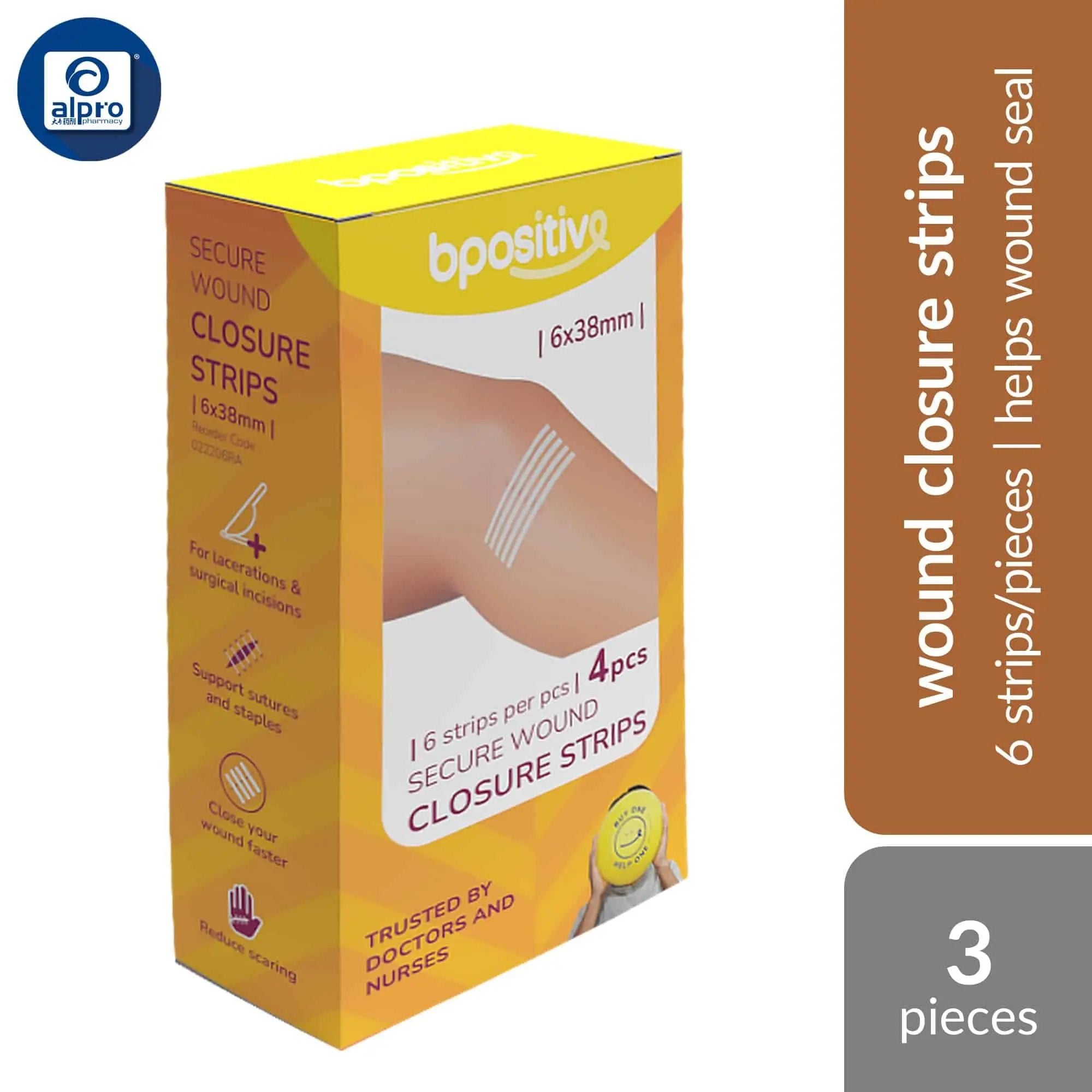 bpositive Secure Wound Closure Strips 6mm×38mm 24s | Help Lacerations