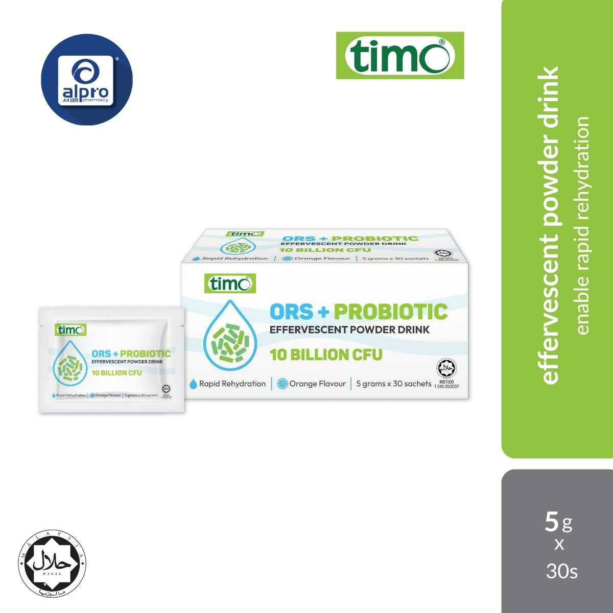 TIMO ORS+ Probiotic Effervescent Powder Drink 4g X 30 Sachets - Alpro