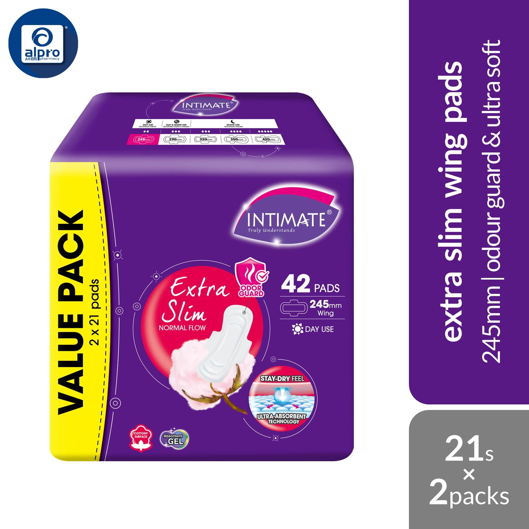 Intimate M136 – Extra Slim Day Wing DF (245mm) 21s × 2 Packs | Odour