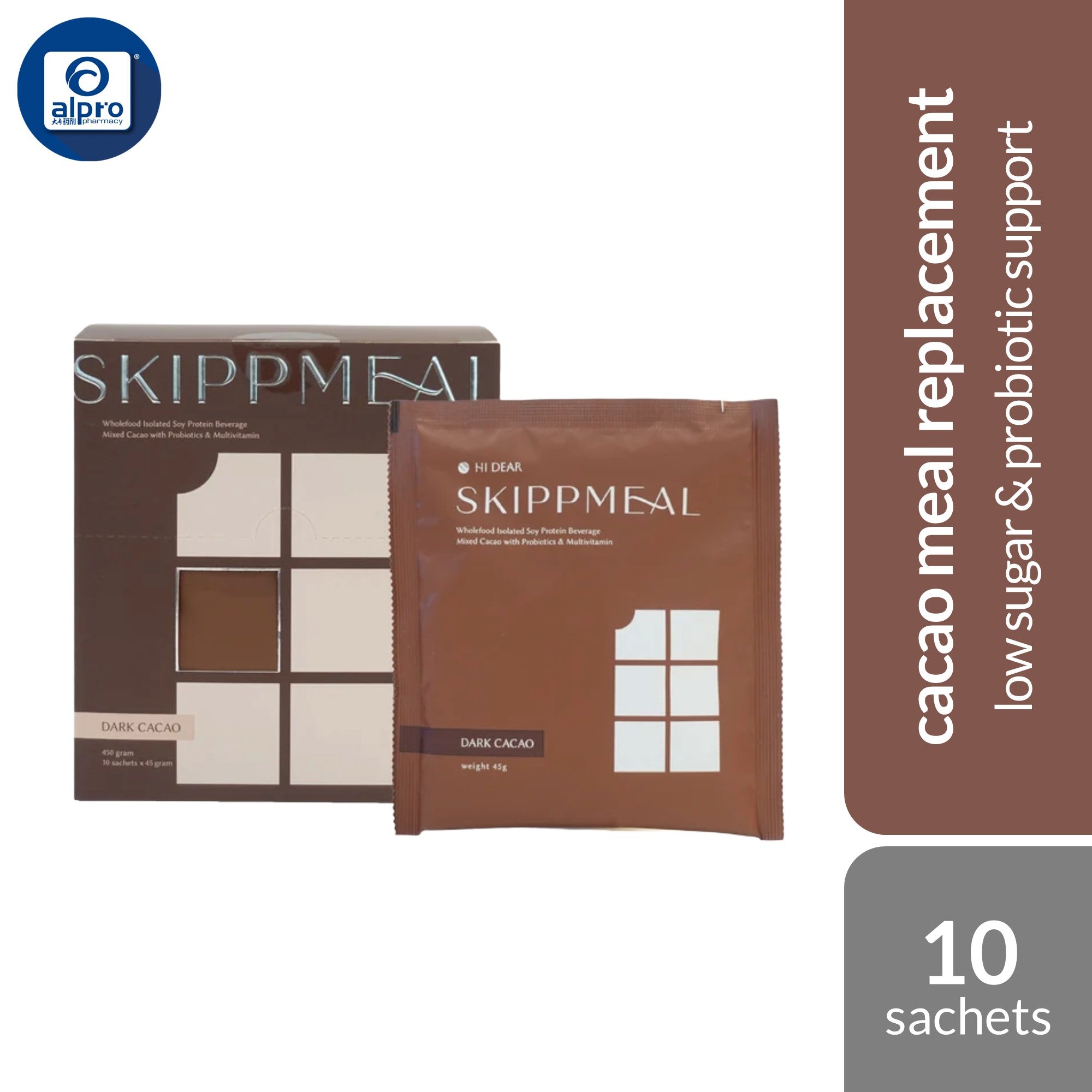 Skippmeal Dark Cacao 45g ×10s | Low Sugar & Probiotic Support - Alpro