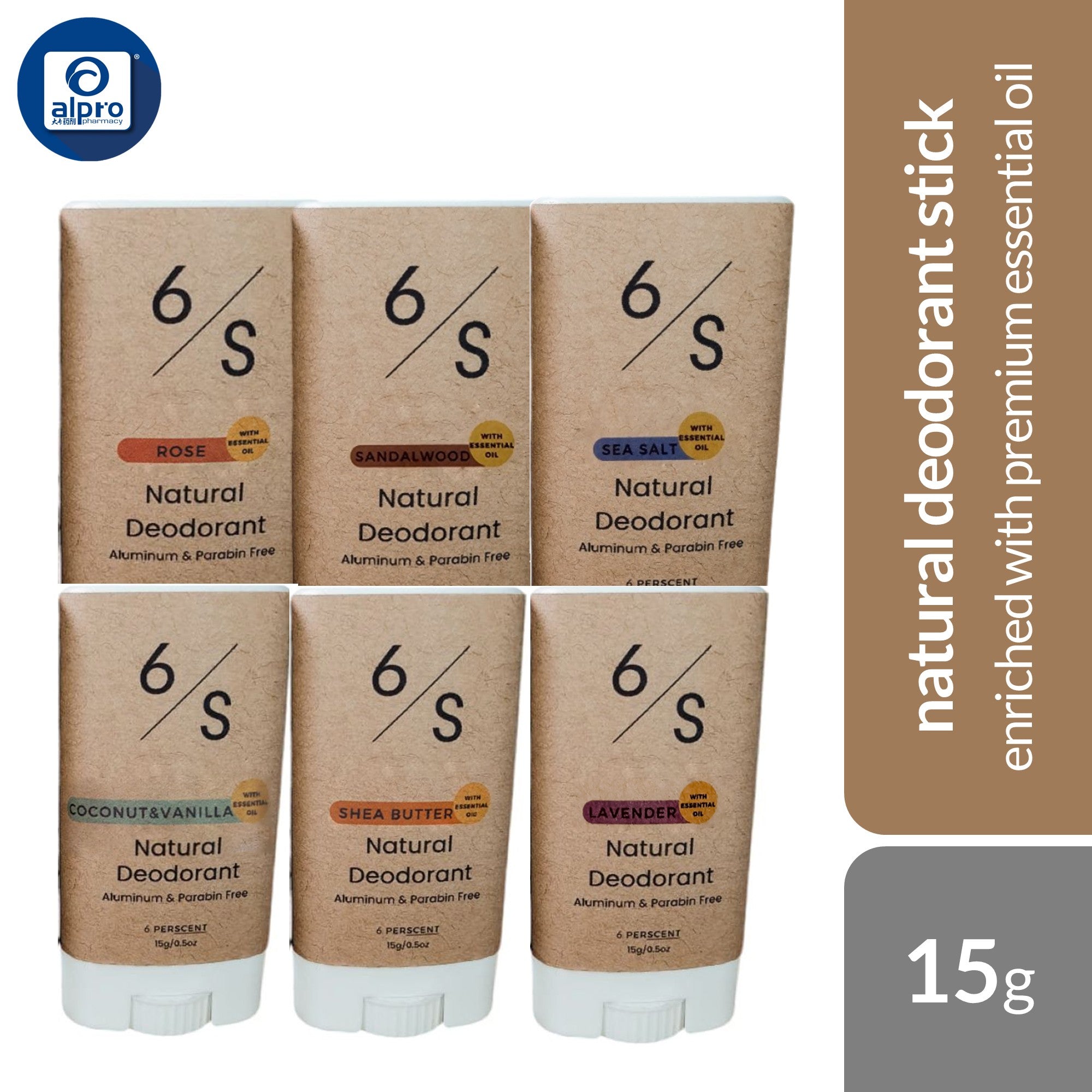6/S Deodorant 15g | (Lavender/Rose/Shea Butter/Coconut & Vanilla/Sea