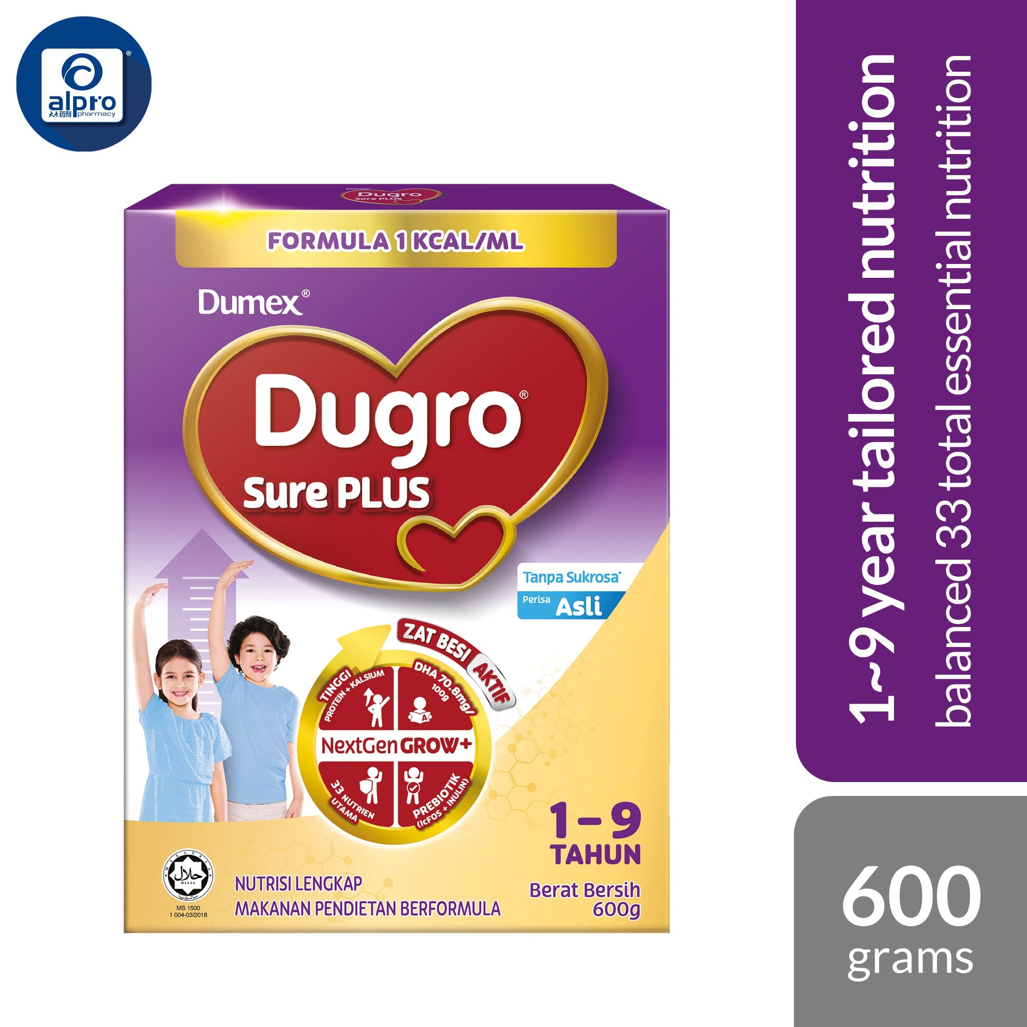 Dugro Sure Plus 1~9 Year 600g | Balanced Nutrition With 33 Total