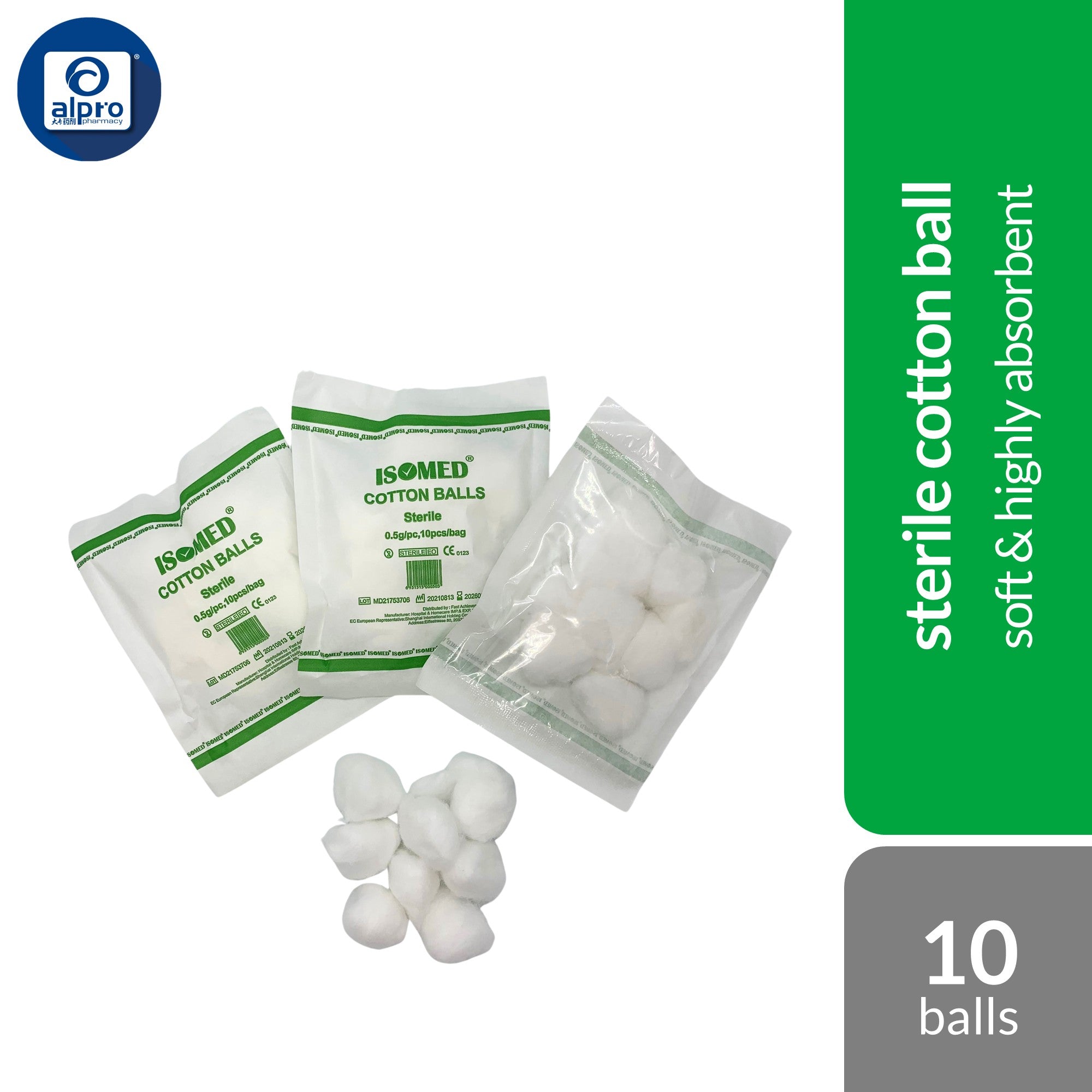 Isomed Sterile Cotton Ball 10s | Soft & Highly Absorbent - Alpro
