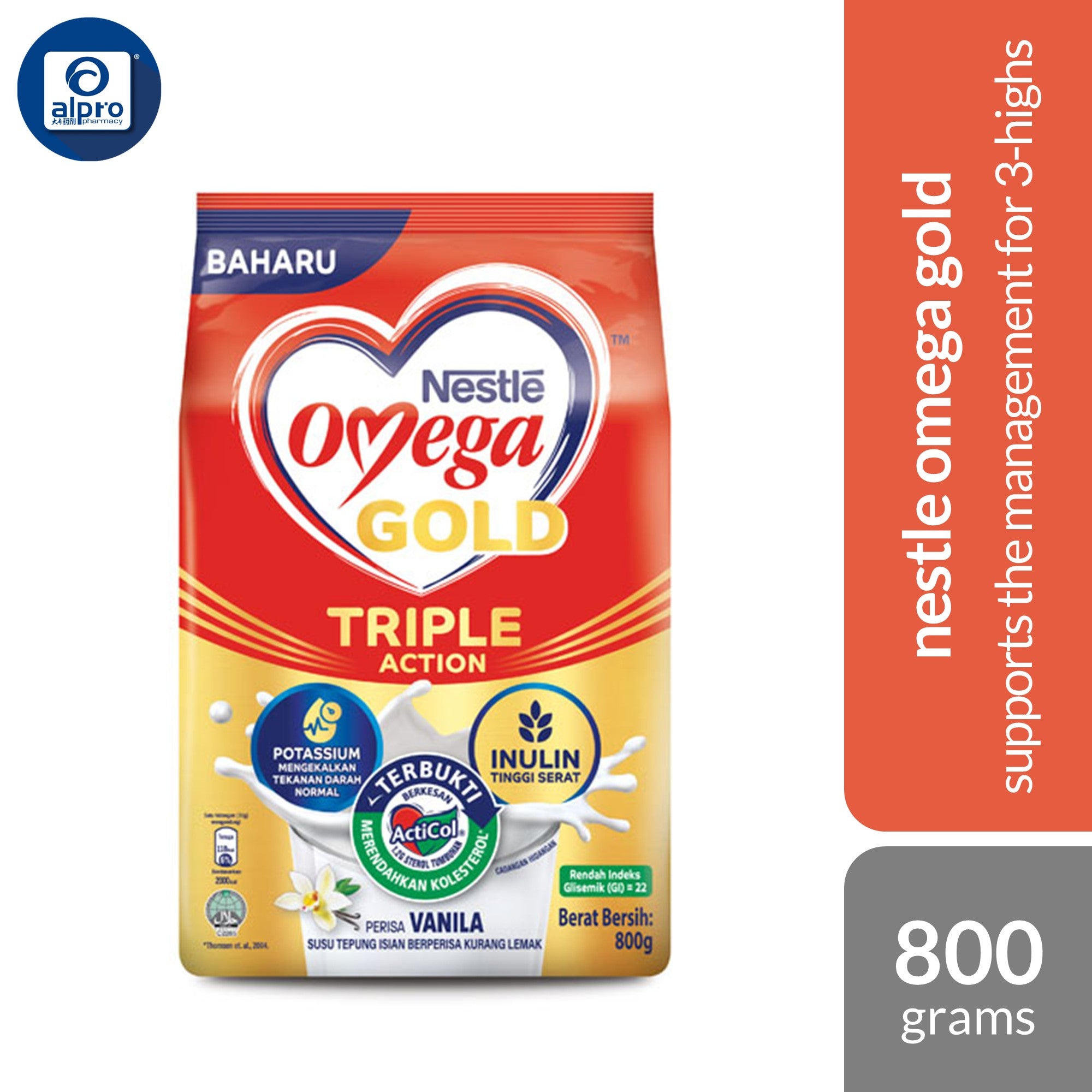 Nestle Omega Gold Triple Action 800g | Supports the Management For