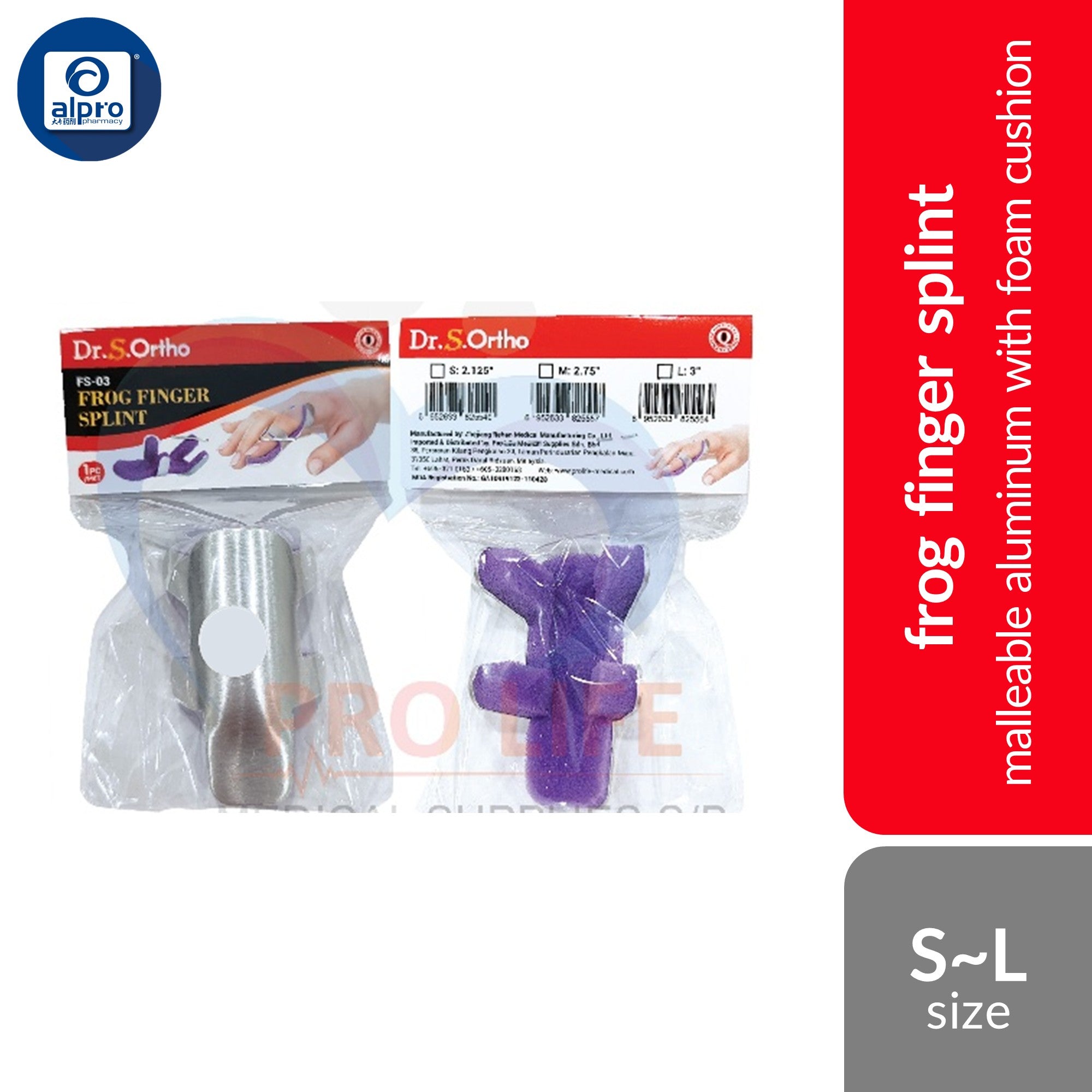Dr.S.Ortho Frog Finger Splint FS-03 (Size S/ M/ L) | Malleable
