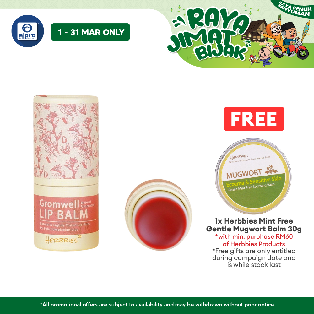 Herbbies Gromwell Colour Enhancing Lip Balm 6g | Lightly Red Tinted